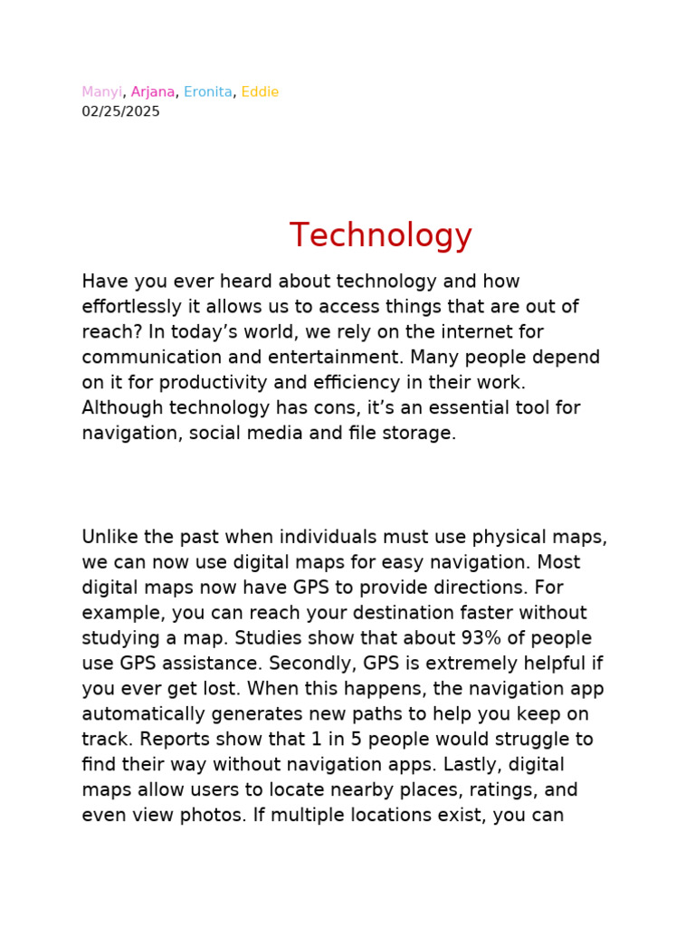 Essay on Technology | PDF | Computer File | Navigation