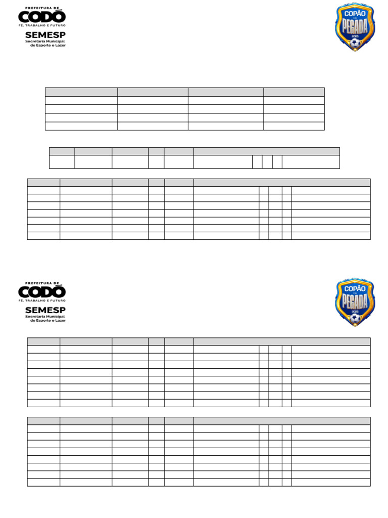 Tabela do Copão da Pegada 2025 | PDF