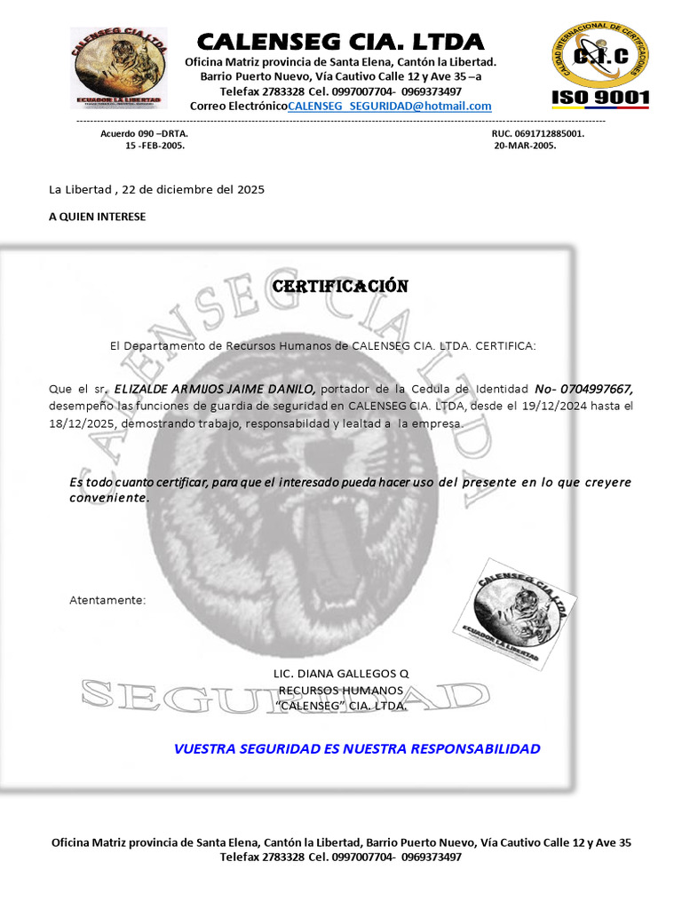 Certificados Laboral Machala | PDF