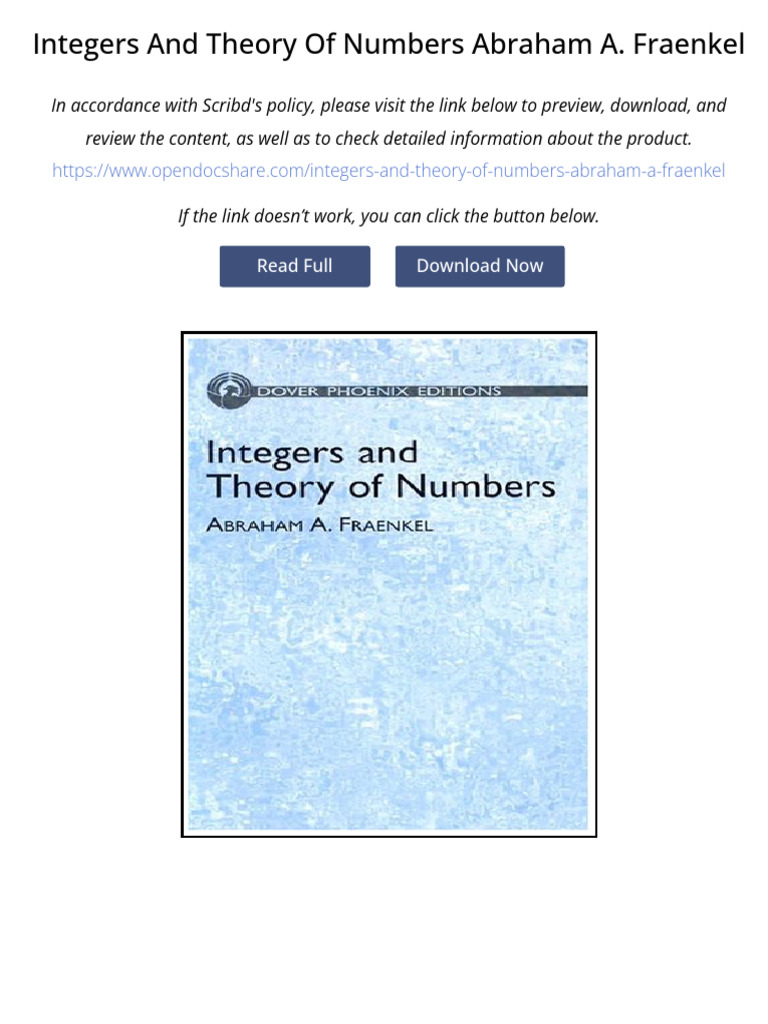 Integers and Theory of Numbers Abraham A. Fraenkel Ready to Read | PDF ...