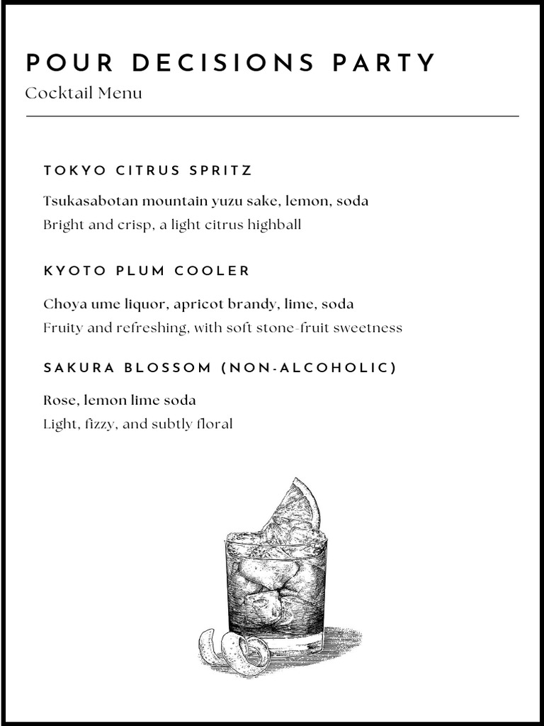 Unique Japanese Cocktail Menu | PDF