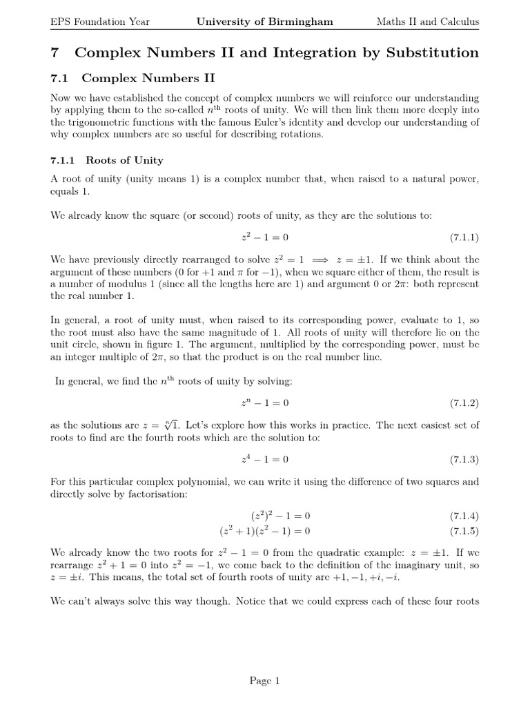 Lecture+7+ +Complex+Numbers+II+and+Integration+by+Substitution | PDF ...