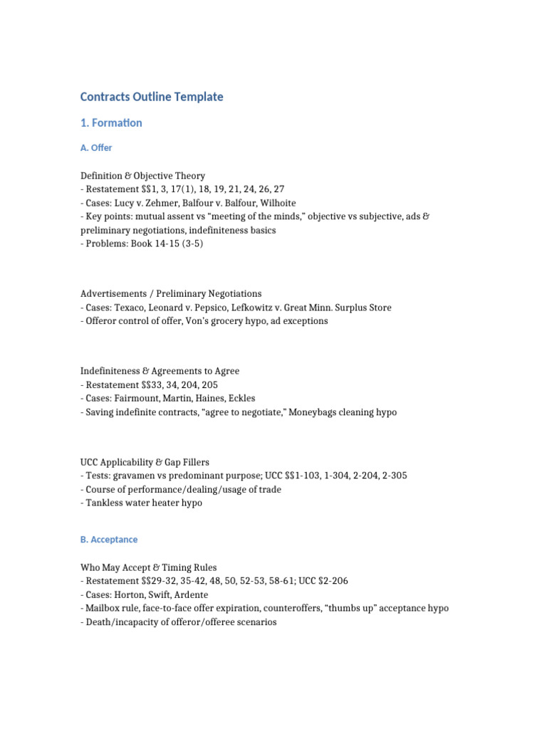 Comprehensive Contracts Outline Template | PDF