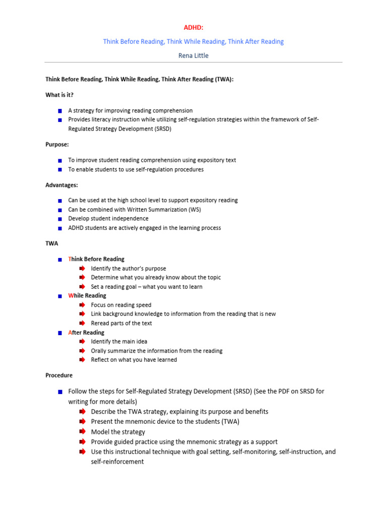 Think Before Reading Think While Reading Think After Reading | PDF ...