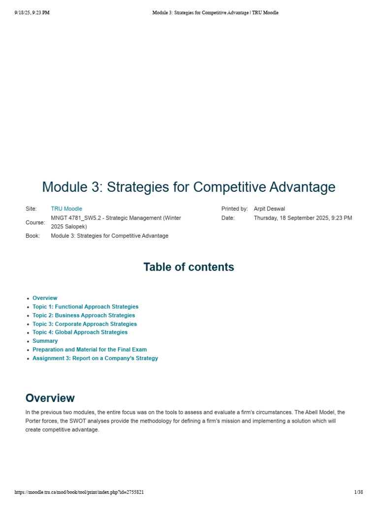 Module 3 - Strategies For Competitive Advantage - TRU Moodle | PDF ...