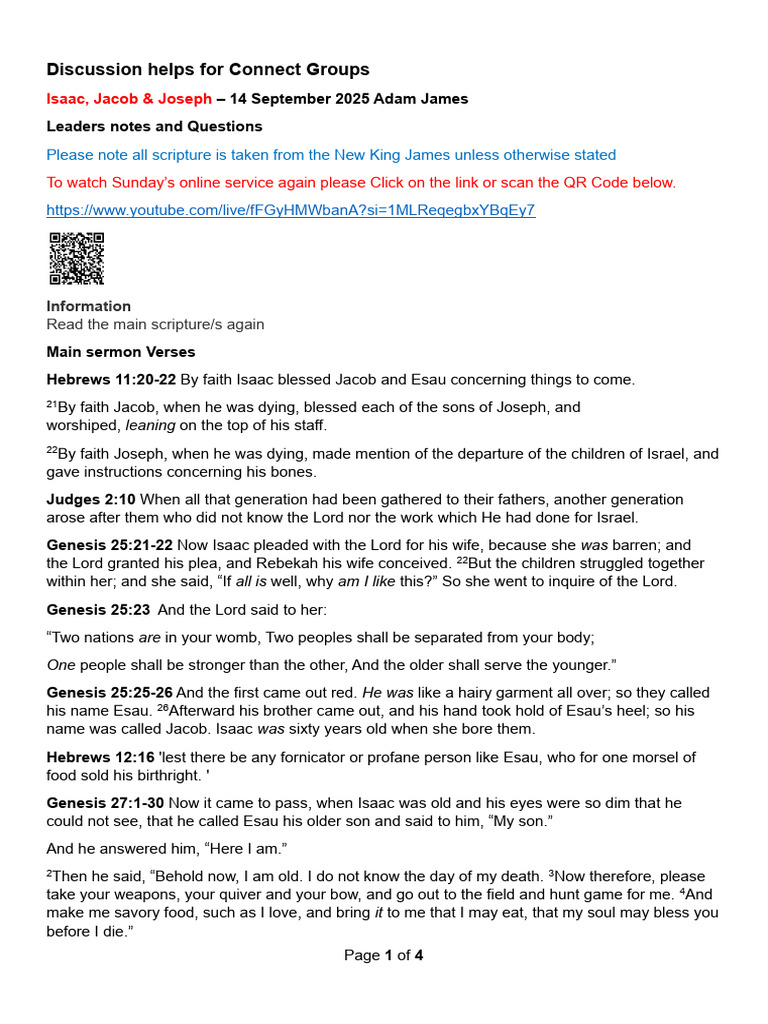 Discussion Guide for Isaac, Jacob, Joseph | PDF | Jacob | Rebecca