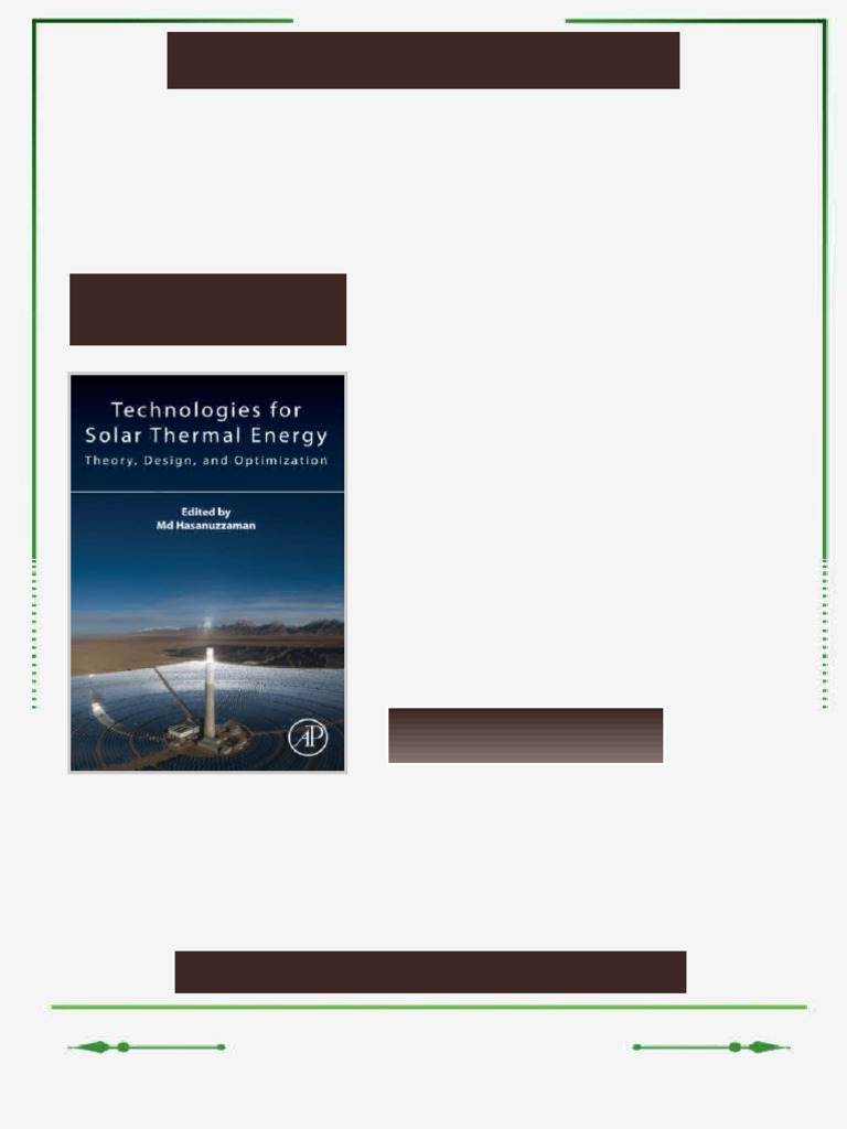 Technologies for Solar Thermal Energy: Theory, Design and, Optimization ...