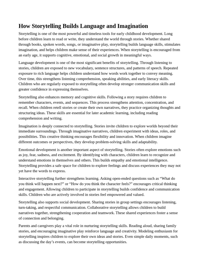 Storytelling's Impact on Language & Imagination | PDF | Storytelling ...