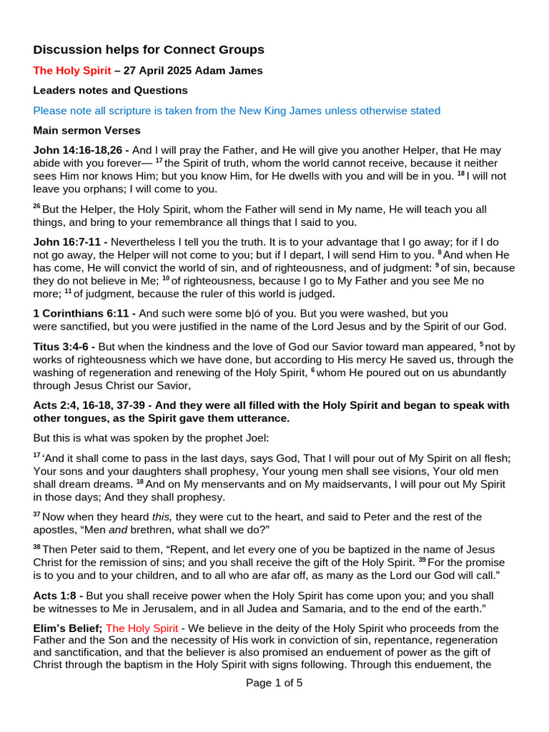 Holy Spirit Discussion Guide for Groups | PDF | Acts Of The Apostles ...