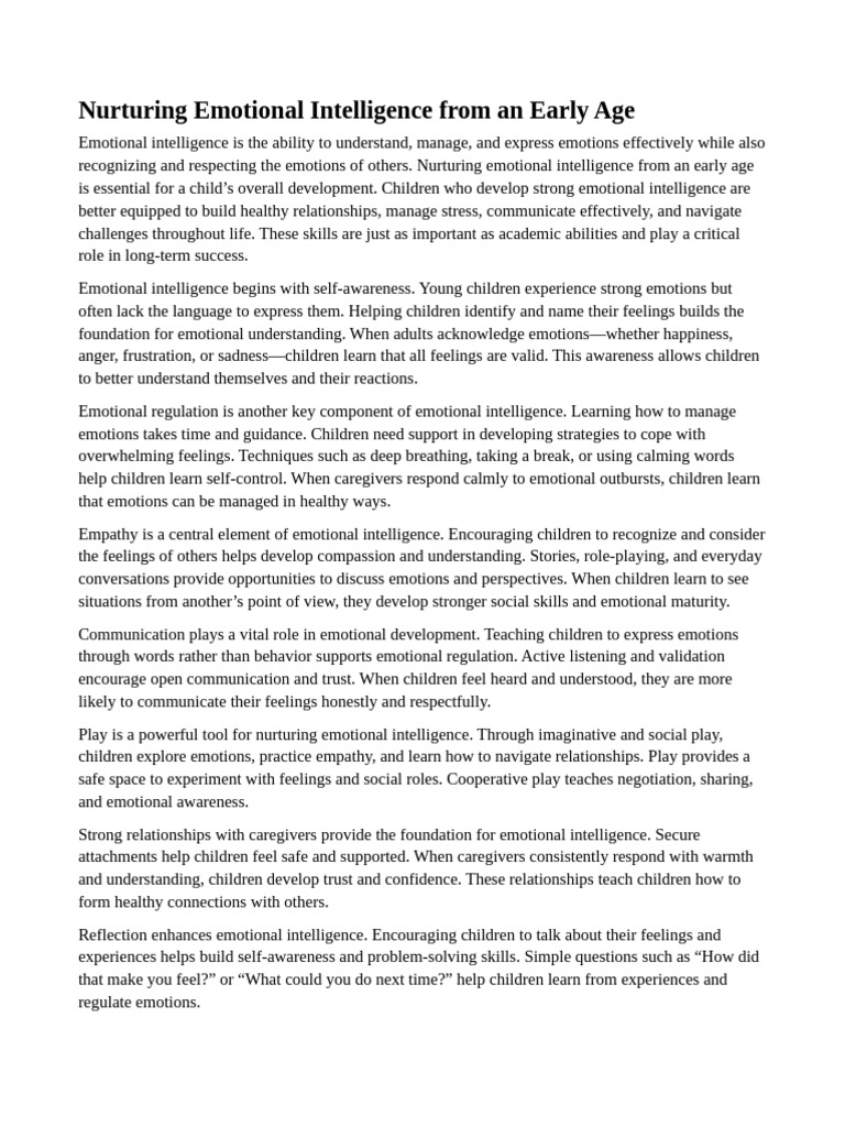 Nurturing Emotional Intelligence From an Early Age | PDF | Emotions ...