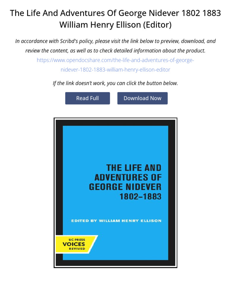 The Life and Adventures of George Nidever 1802 1883 William Henry ...