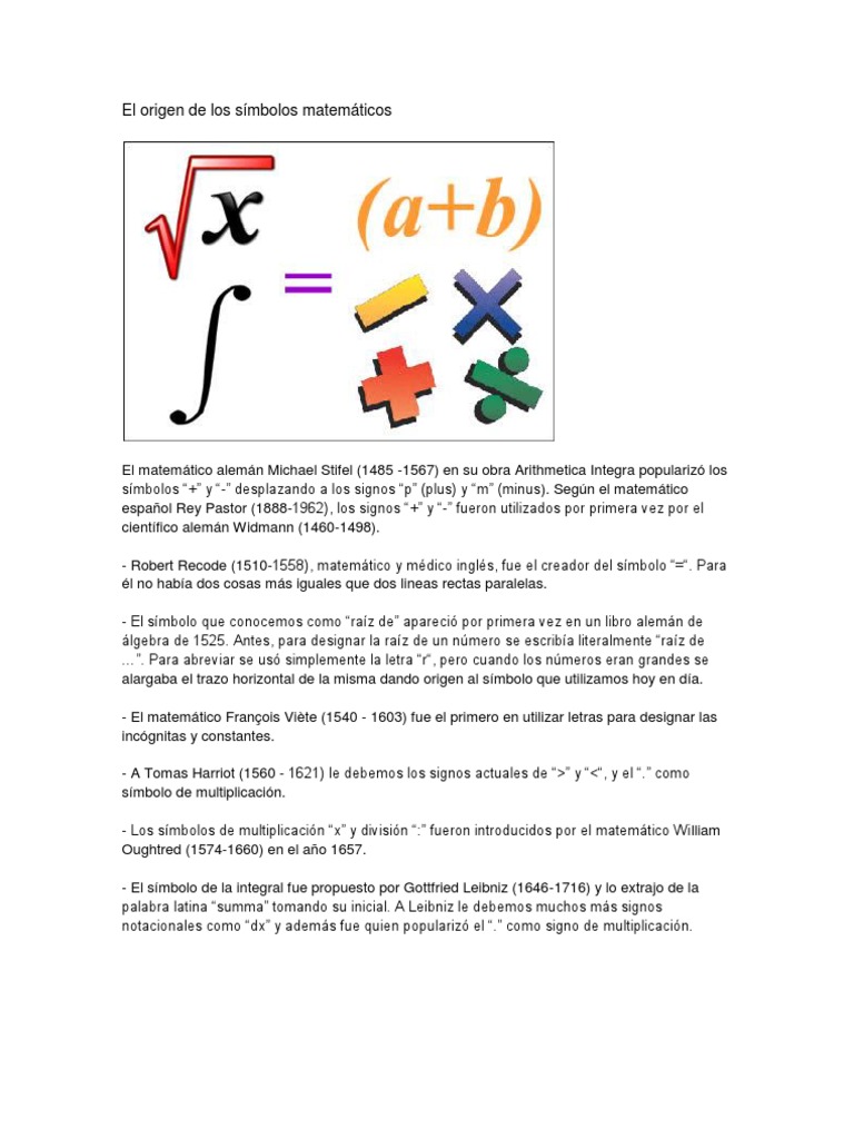 El Origen de Los Símbolos Matemáticos | PDF