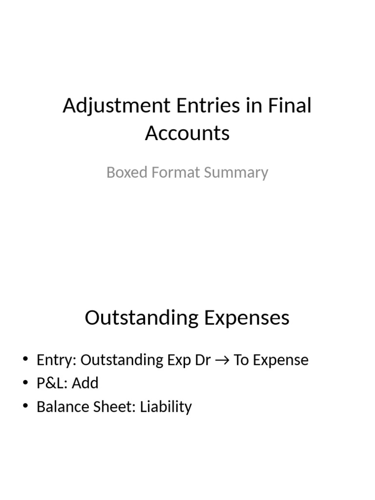 Adjustment Entries in Final Accounts | PDF
