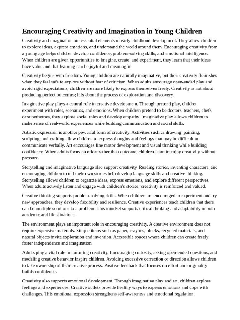 Encouraging Creativity and Imagination in Young Children | PDF ...
