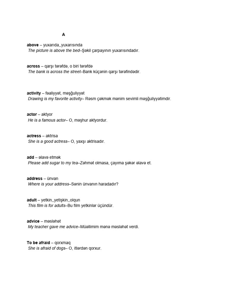 Elementary Level Lüğət.. | PDF