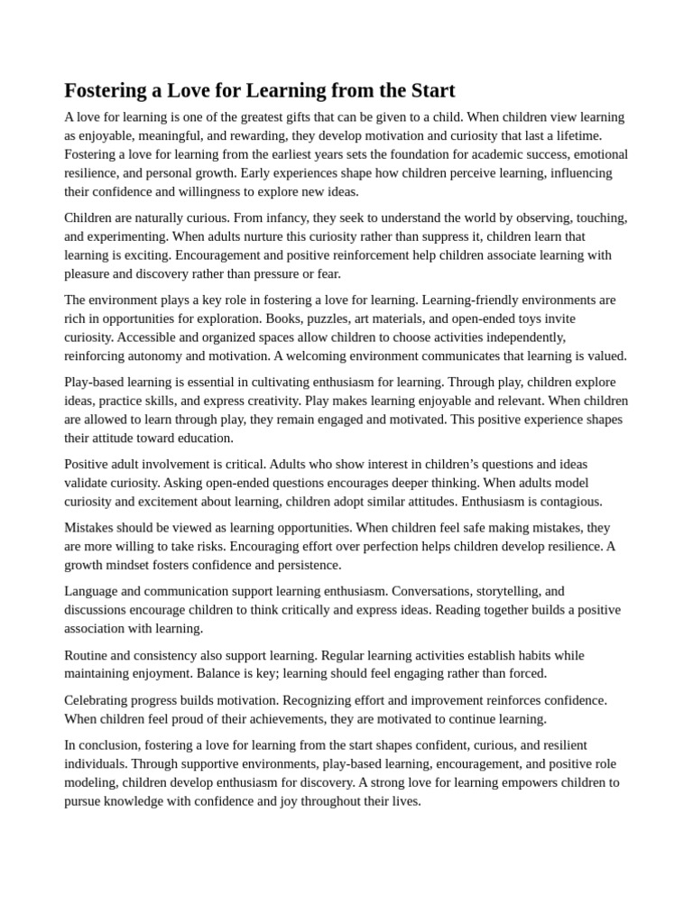 Fostering a Love for Learning From the Start | PDF | Learning | Curiosity