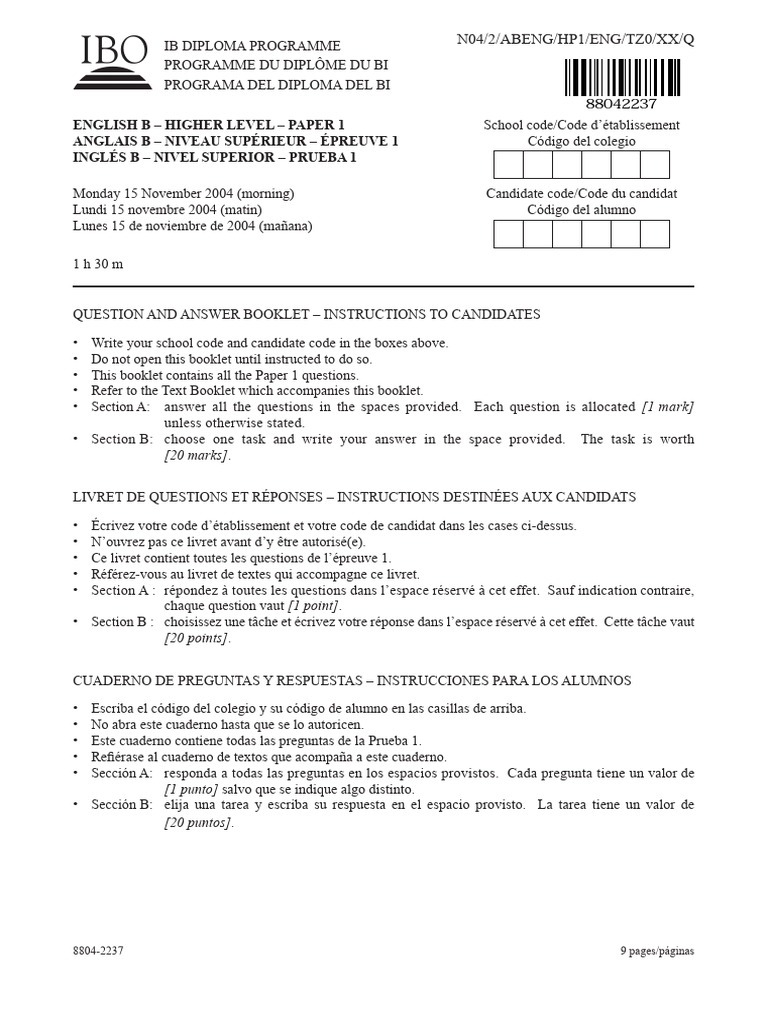 IB English B HL Paper 1 Instructions | PDF | Climate Change