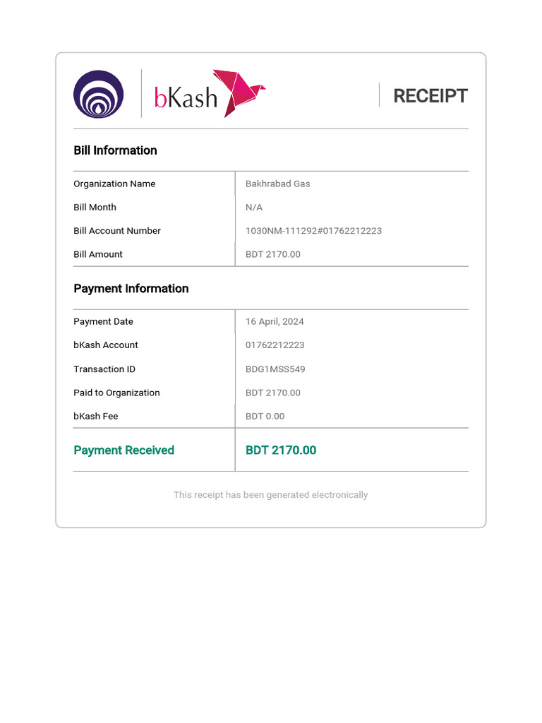 Bakhrabad Gas Payment Receipt | PDF