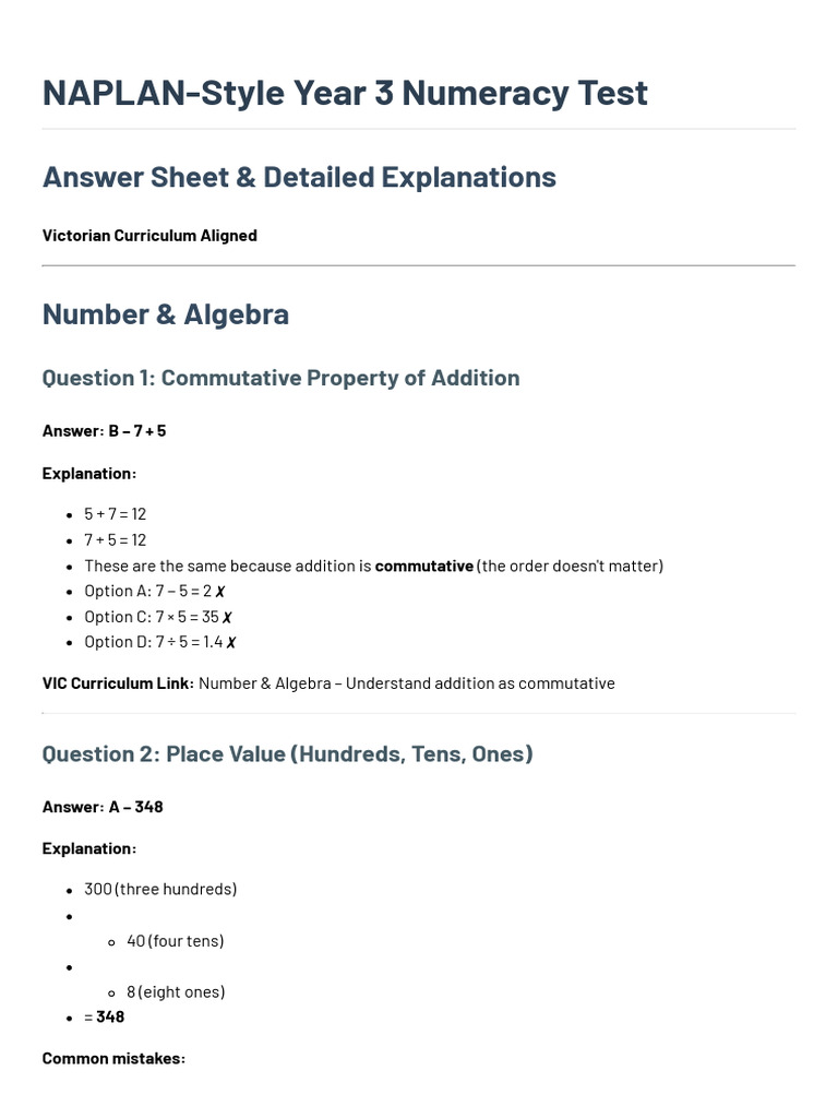 Year 3 NAPLAN Numeracy Test Guide | PDF | Mathematics | Algebra