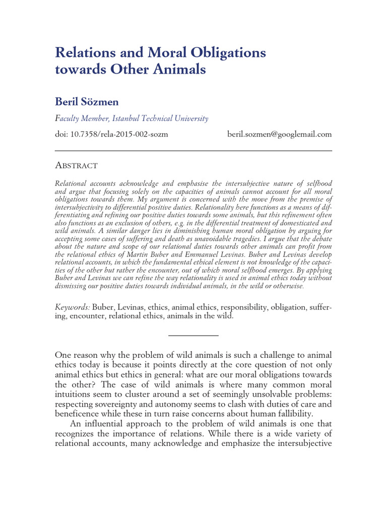 Moral Duties to Animals: A Relational Approach | PDF | Justice | Crime ...