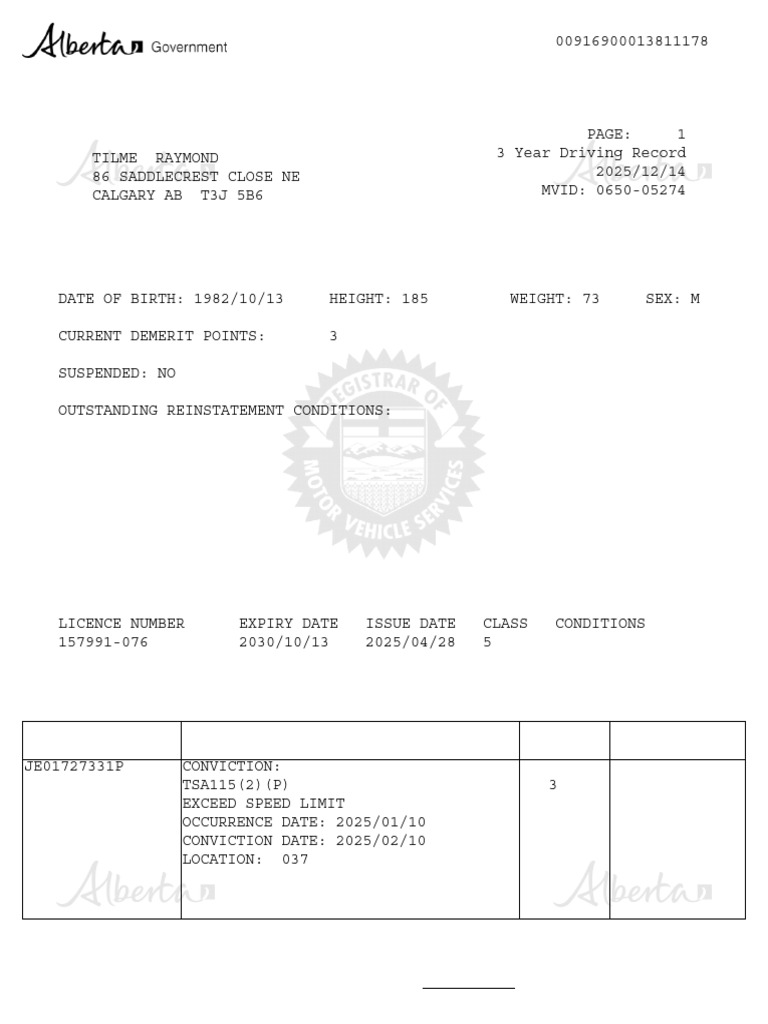 Government of Alberta: Summary of Driving Record | PDF | Driving ...
