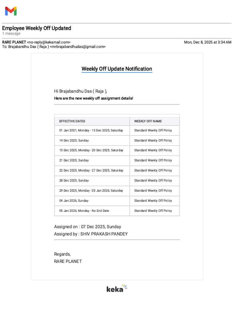 Gmail - Employee Weekly Off Updated | PDF