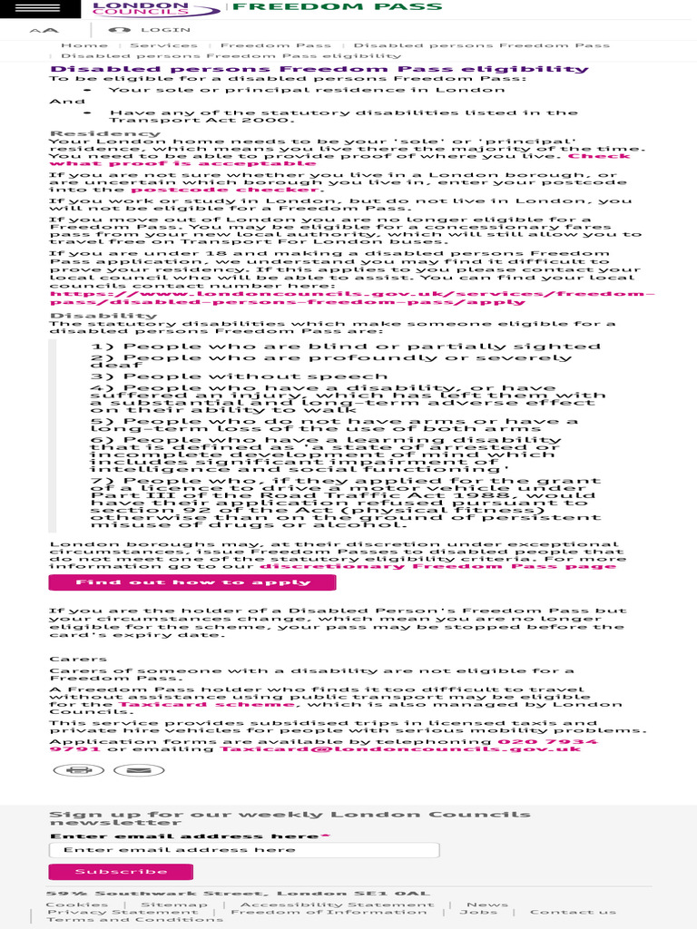 Disabled Persons Freedom Pass Eligibility London Councils | PDF