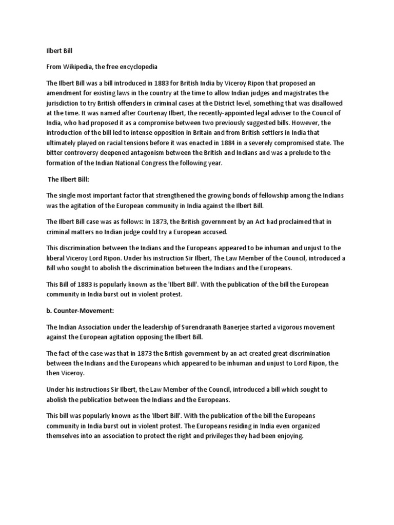 Ilbert Bill | PDF | British Raj | Public Law