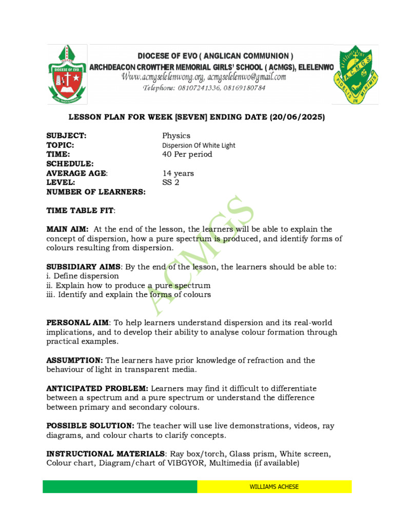 Dispersion of white light | PDF | Color | Light