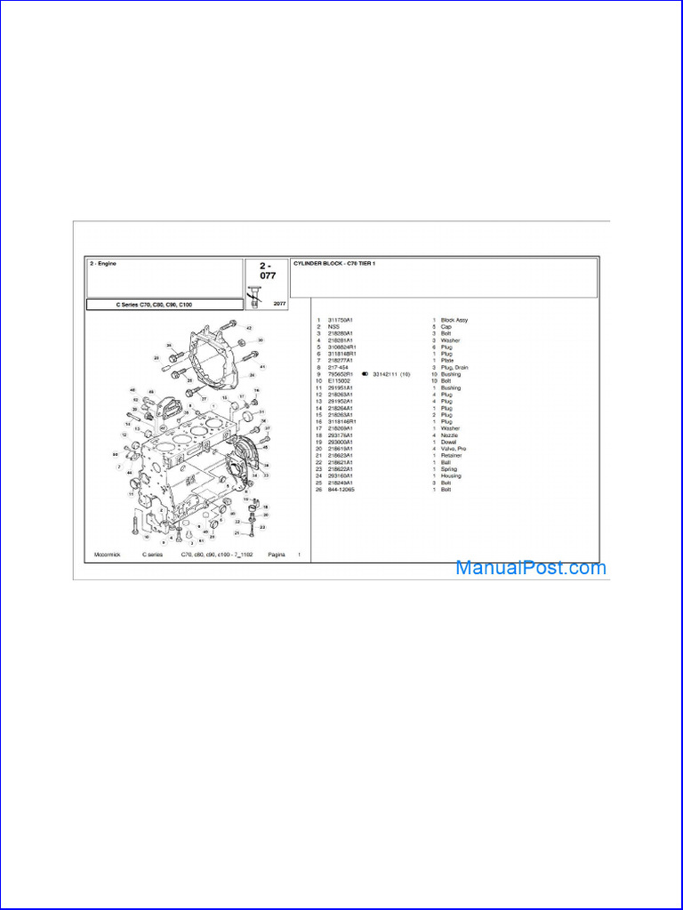 Mccormick Tractor c70 c80 c90 c100 Parts Catalog | PDF