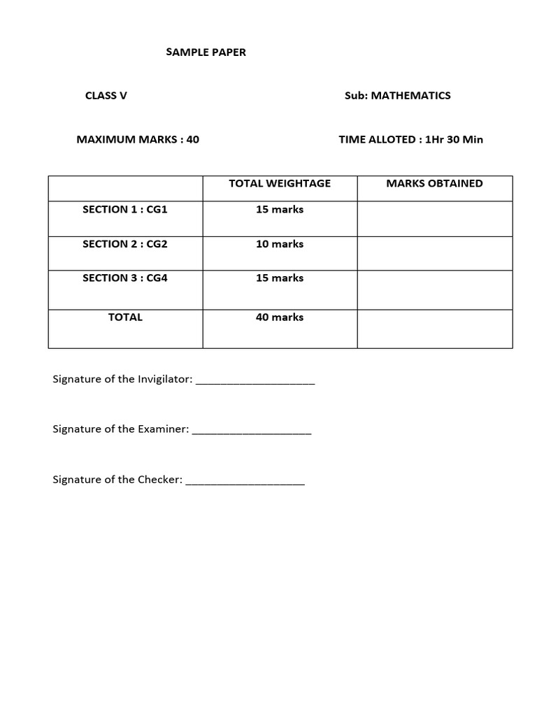 Class 5 Mathematics Sample Paper | PDF | Triangle | Rectangle