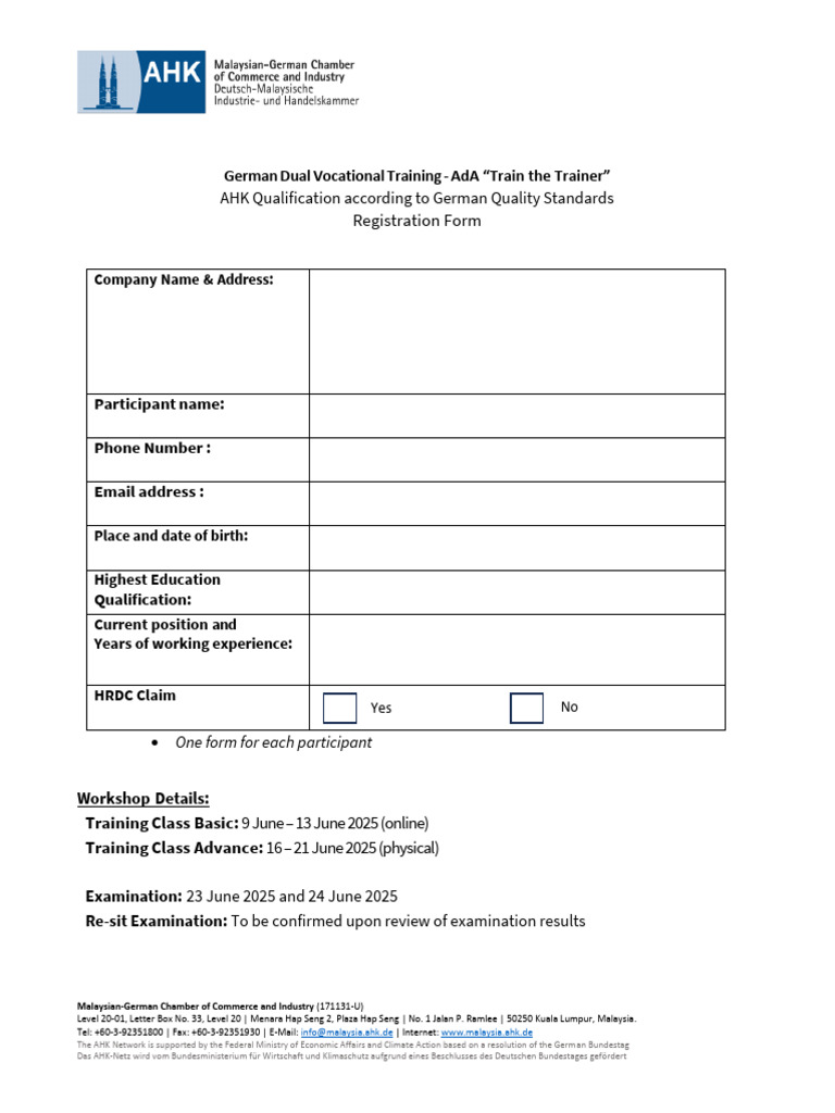 German Vocational Training Registration Form | PDF