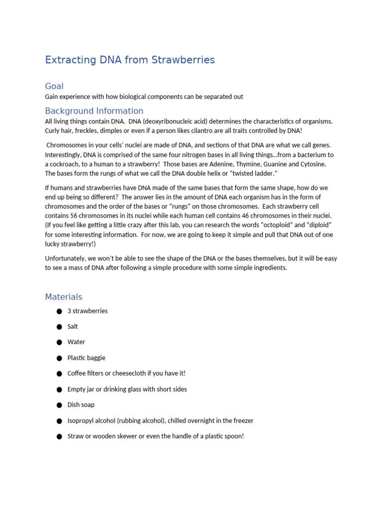 DNA Extraction from Strawberries Guide | PDF | Dna | Biochemistry