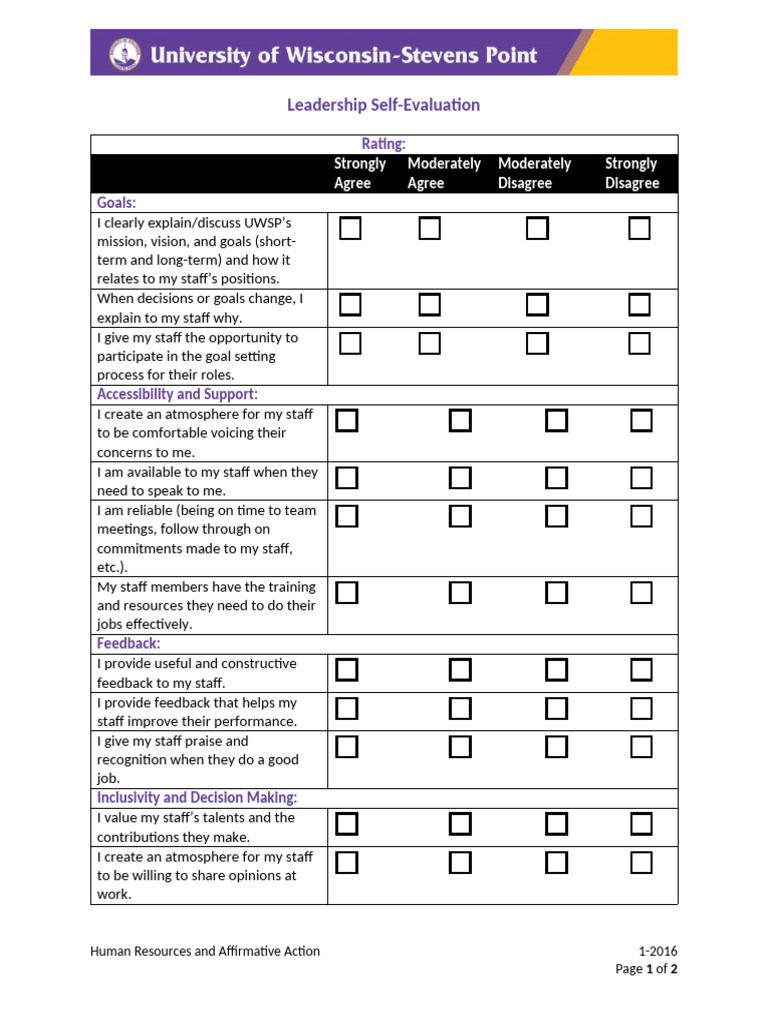 Performance Management - Leadership Self-Evaluation Form | PDF