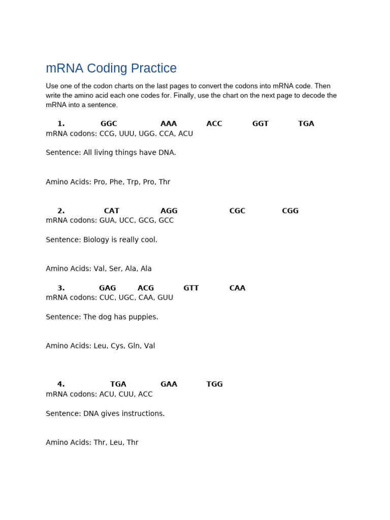 MRNA Coding Practice | PDF