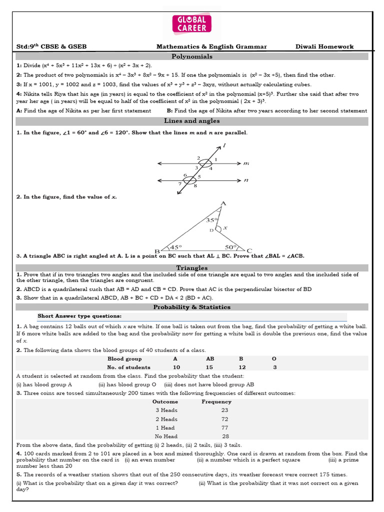 9th Grade CBSE & GSEB Homework Guide | PDF | Triangle | Geometric Shapes