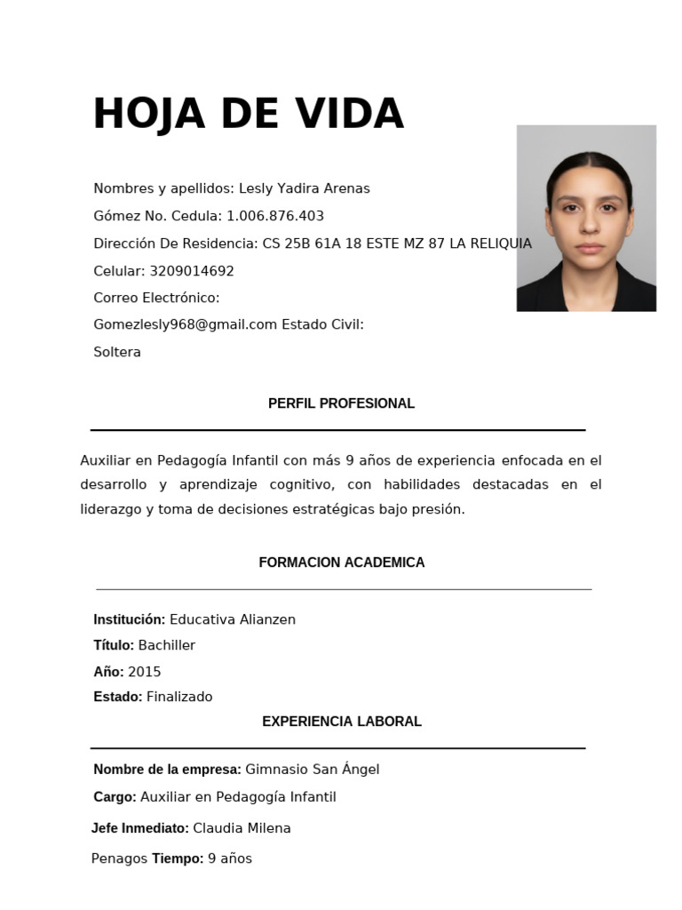 Hoja Vida Lesly GOMEZ | PDF