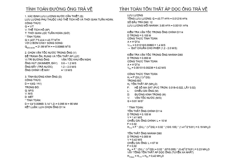 Tinh Toan Duong Ong Tra Nuoc Ve Ho Boi - Hiep Phuoc 30ha | PDF