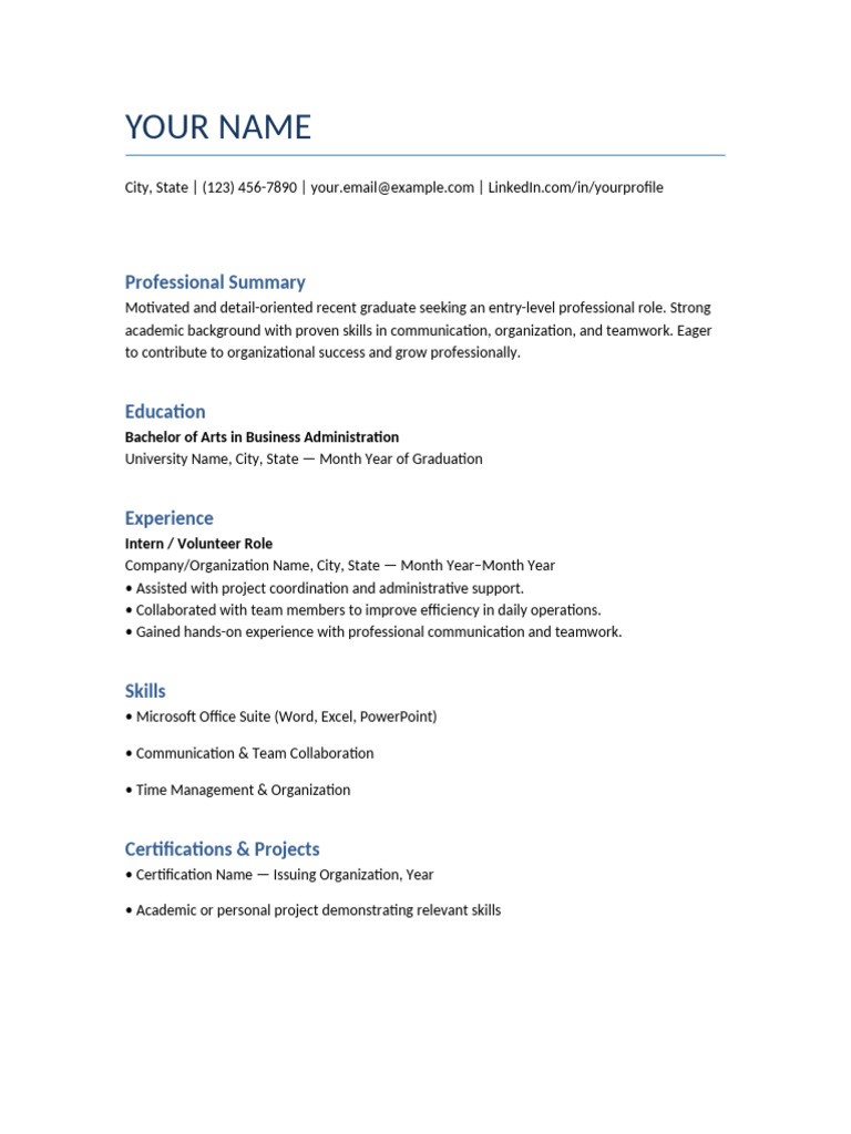 Entry Level Resume Template | PDF
