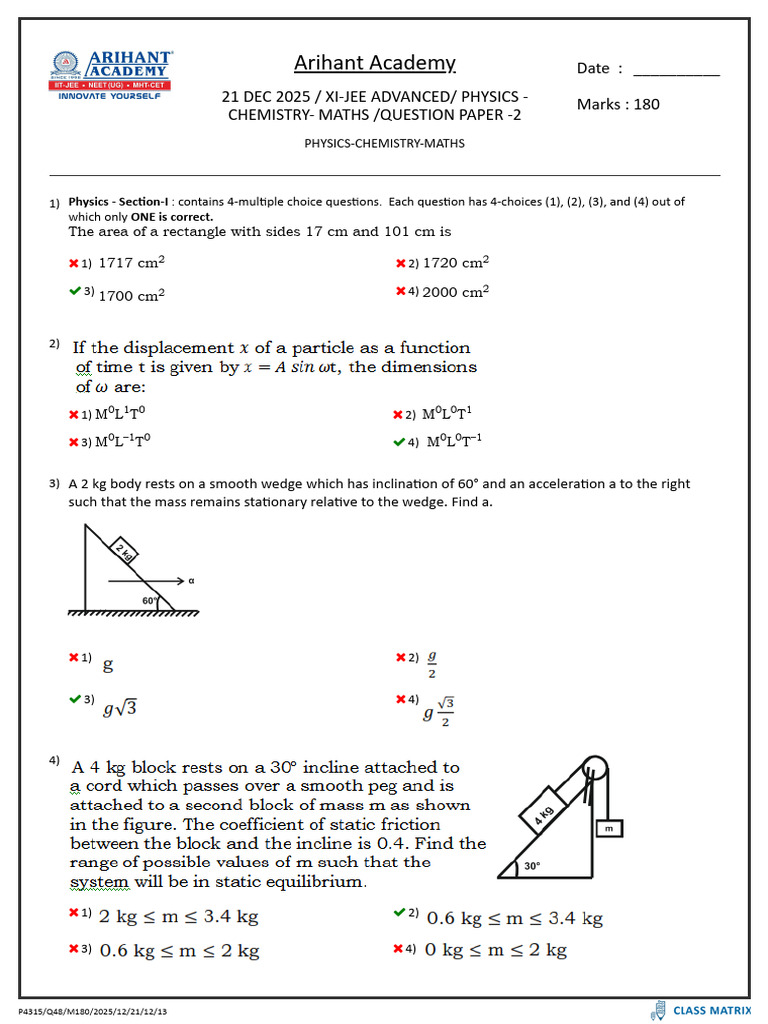21 Dec 2025 _ Xi-jee Advanced_ Physics -Chemistry- Maths _question ...