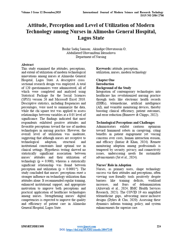 Attitude, Perception and Level of Utilization of Modern Technology ...