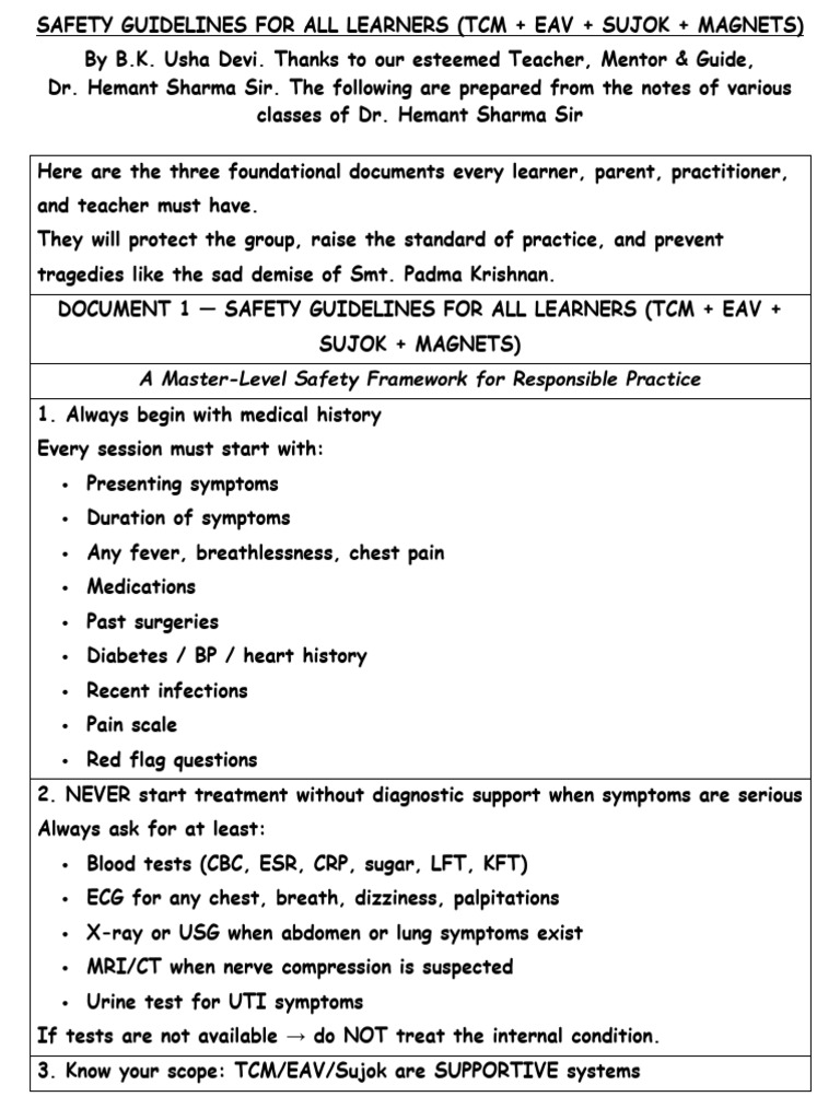 SAFETY GUIDELINES FOR ALL LEARNERS (TCM + EAV + SUJOK + MAGNETS) | PDF ...