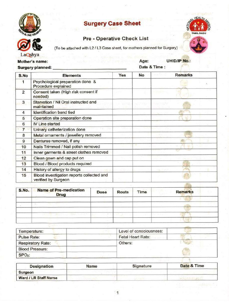 Surgery Case Sheet | PDF