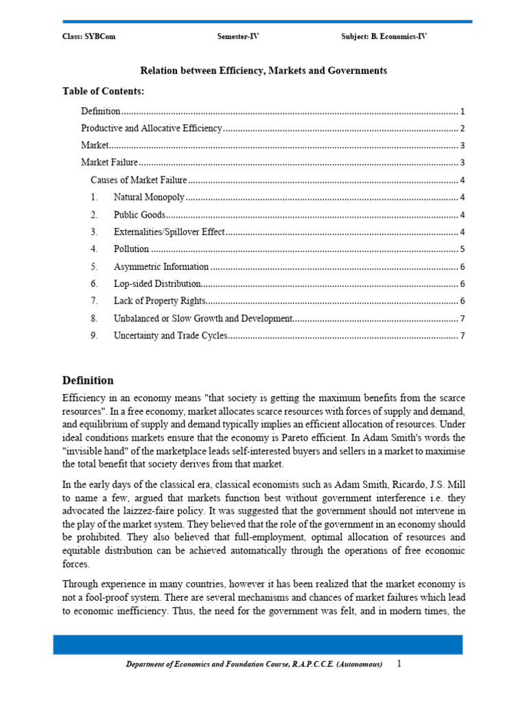 Efficiency and Market Failures Explained | PDF | Externality | Market ...