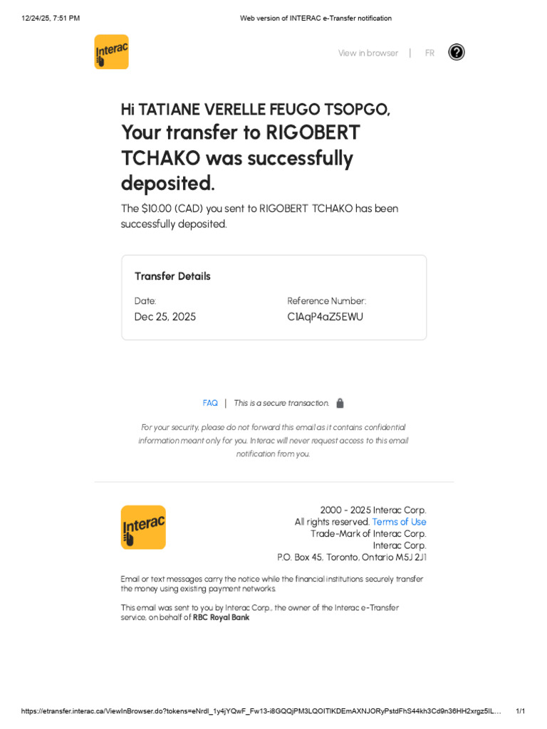 INTERAC E-Transfer Notification | PDF