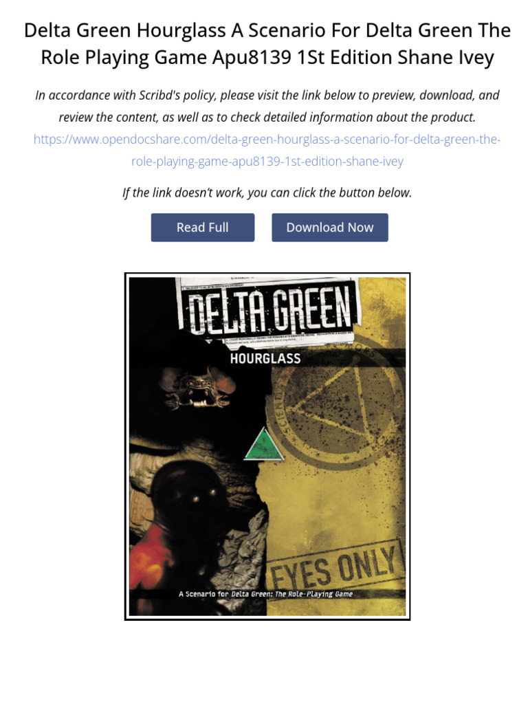 Delta Green Hourglass A Scenario for Delta Green The Role Playing Game ...