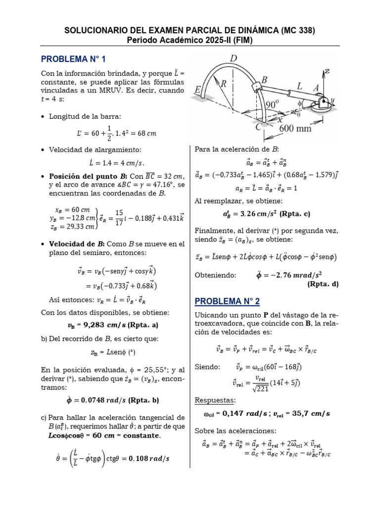 Solucionario Dinámica MC 338 2025-II | PDF | Cantidades fisicas | Mecánica