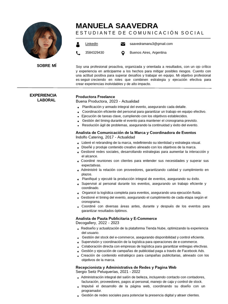 CV Manuela Saavedra (1) | PDF | Logística | Business