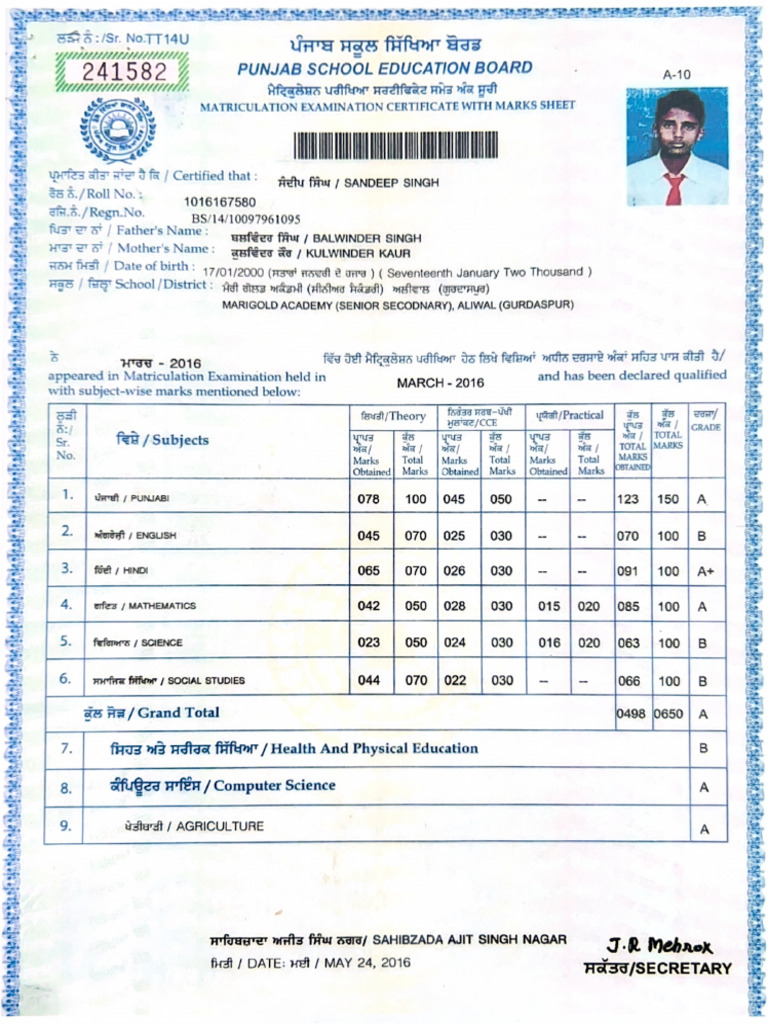 10th Self Certificate | PDF