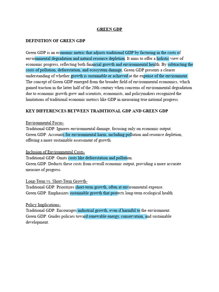 Understanding Green GDP: A Sustainable Metric | PDF